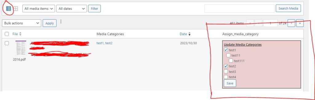 Wordpress media : Add custom taxonomy with quick edit in list view